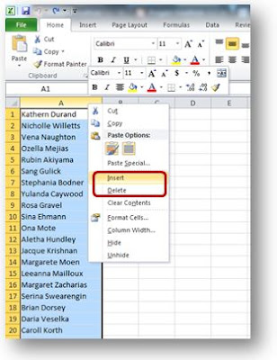 Inserting and deleting cells, rows and columns