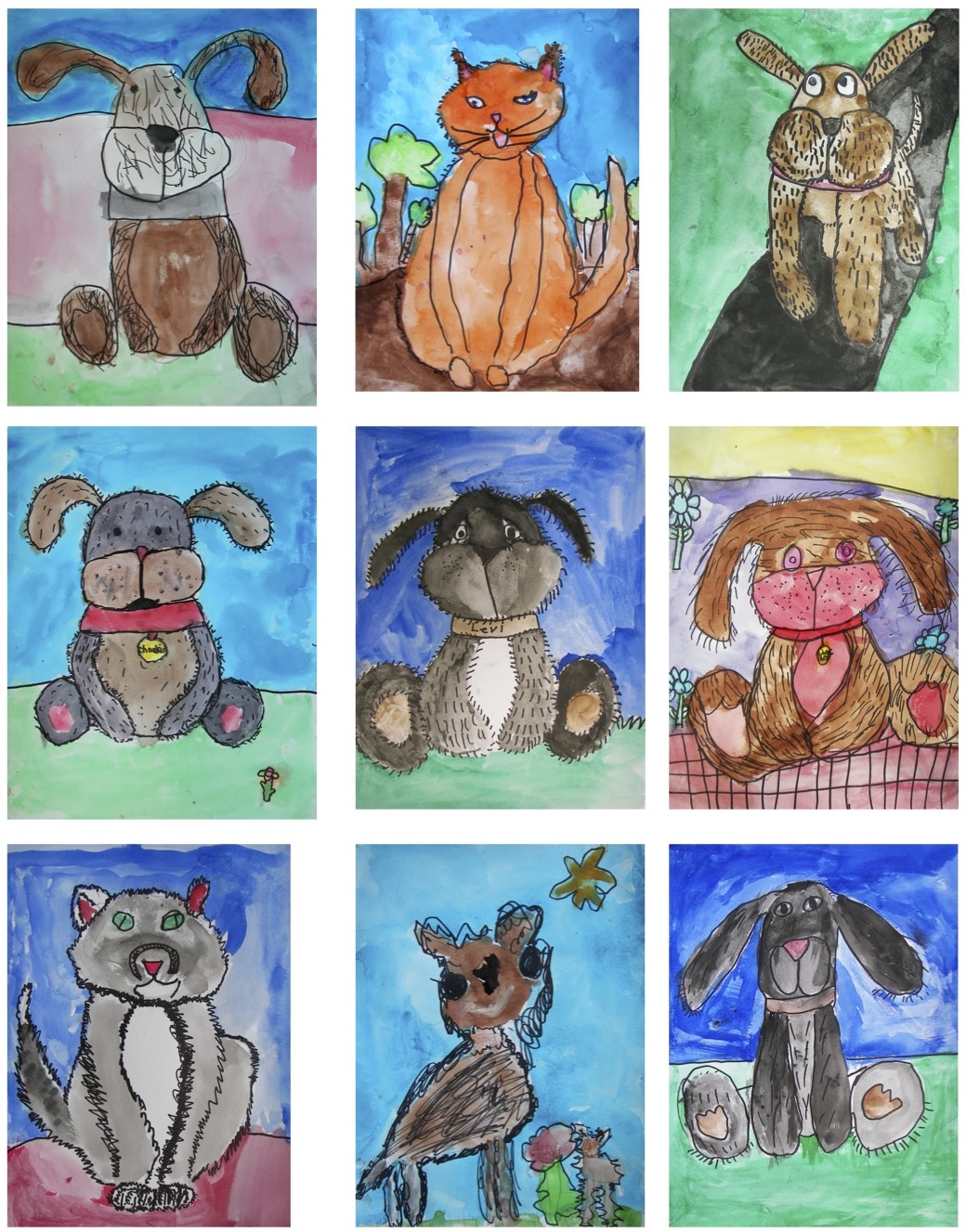 The Rolling Artroom: Watercolor Dogs (and a few cats) 1st-3rd Grade