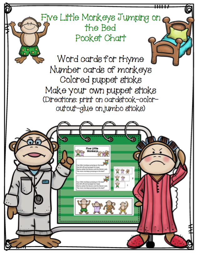 5 Little Monkeys a Pocket Chart Activity ~ Preschool Printables