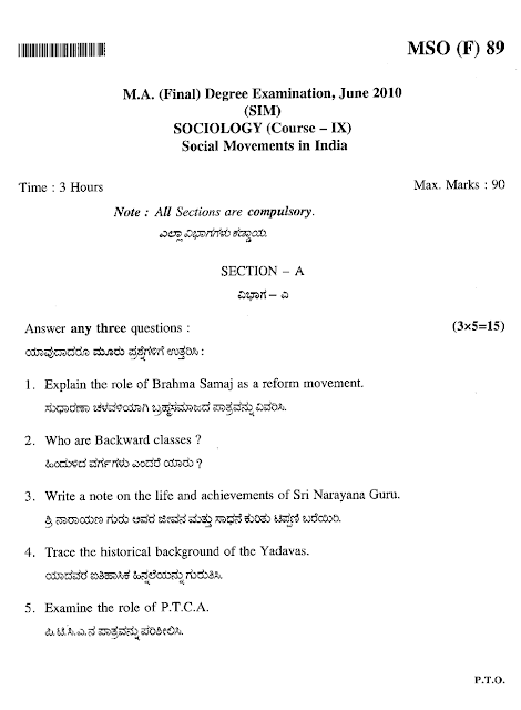 University of Mysore MSO (F) 89 Course -IX Social Movements in India ...