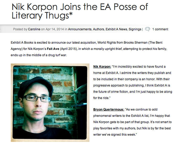 Bent on Books: Deal Announcement: Exhibit A Books acquires Nik Korpon's ...