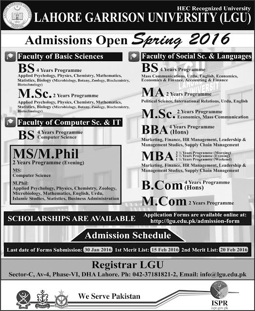 Welcome to VULearning: Admission Open -Lahore Garrison University -Lahore