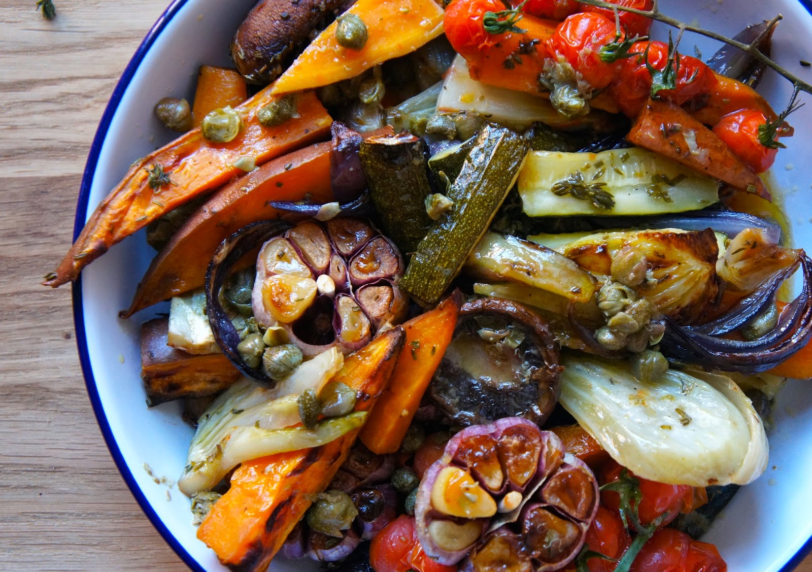 Notes of Bacon: Roasted Vegetables with Caper Vinaigrette