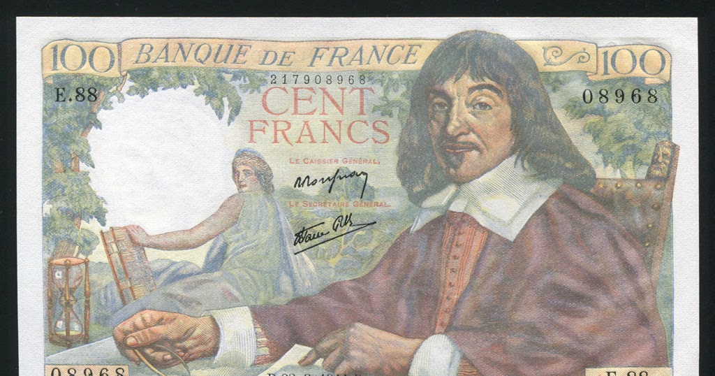 Currency of France 100 French Francs banknote 1944 Rene Descartes|World ...