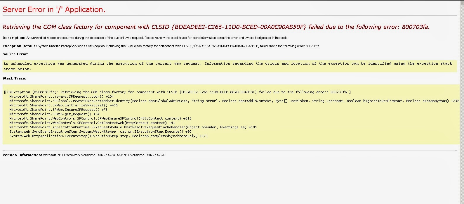 Sharepoint Pitstop Retrieving The Com Class Factory For Component With Clsid {bdeadee2 C265