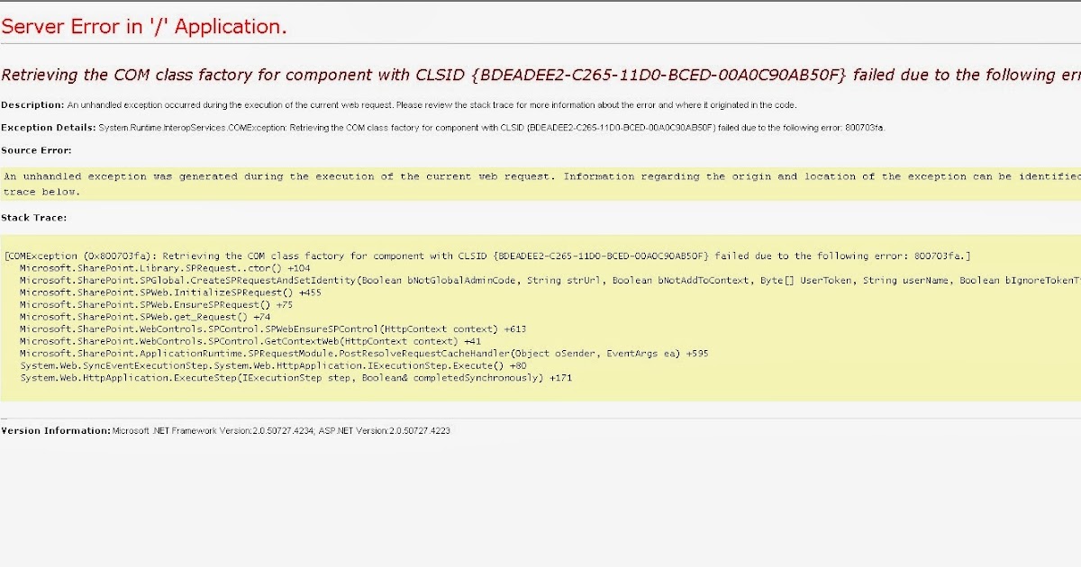 Sharepoint Pitstop Retrieving The Com Class Factory For Component With Clsid {bdeadee2 C265