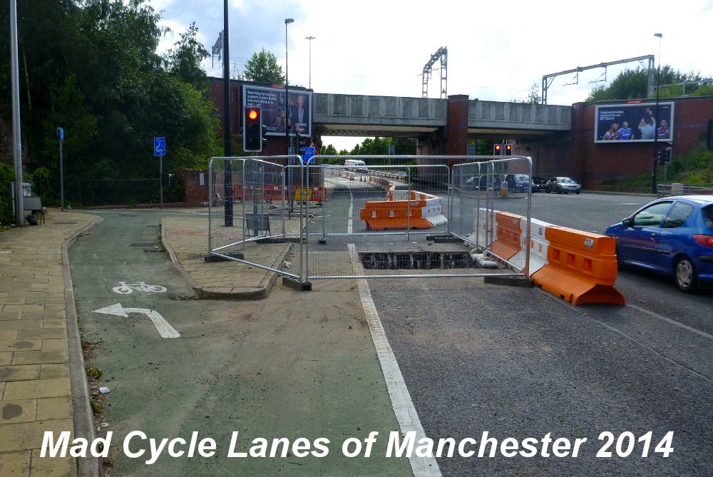 Mad Cycle Lanes of Manchester: Salford Anti-Cycling Barriers - Trinity Way