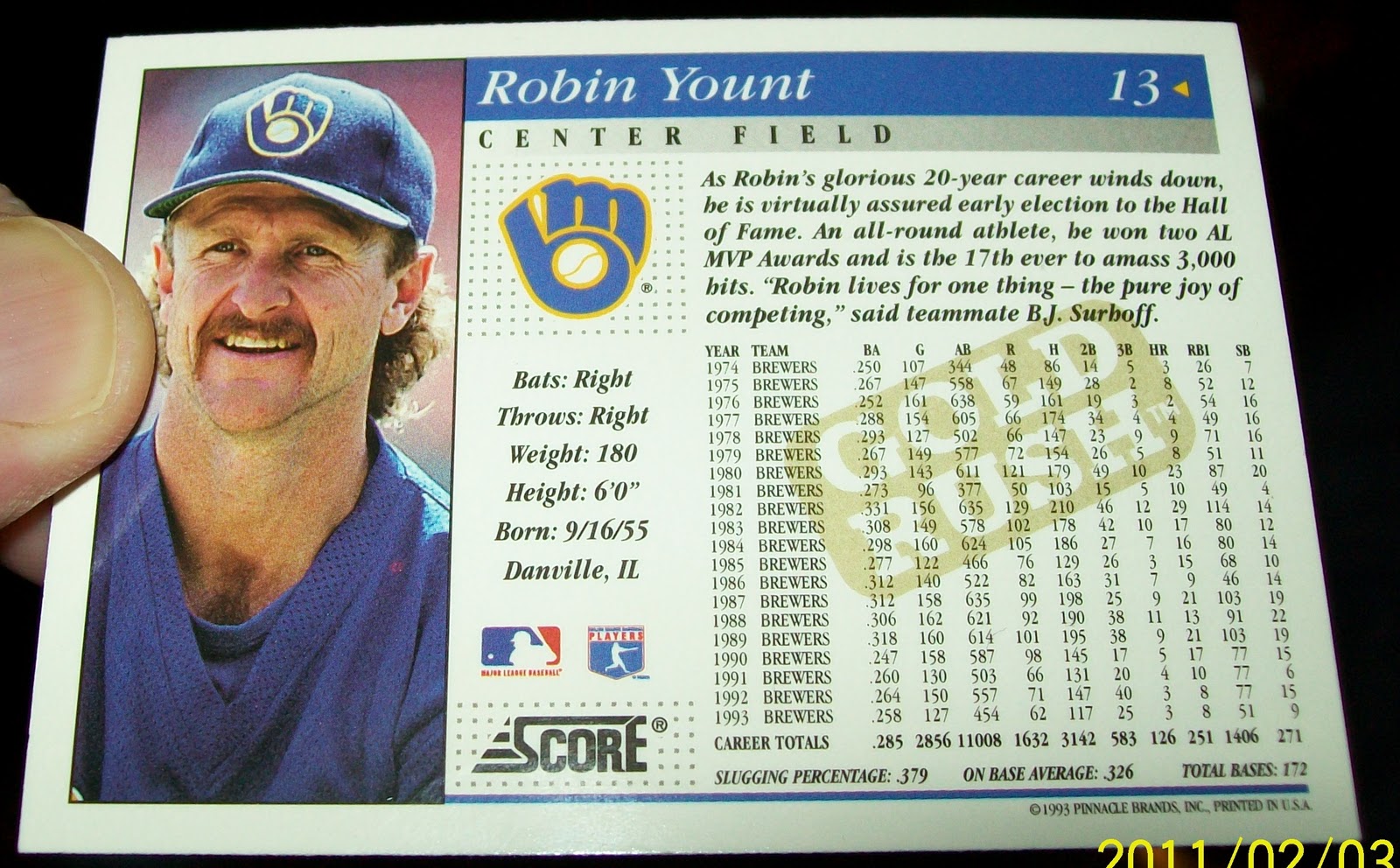 Chewing liquorice: Career stats card. Robin Yount.