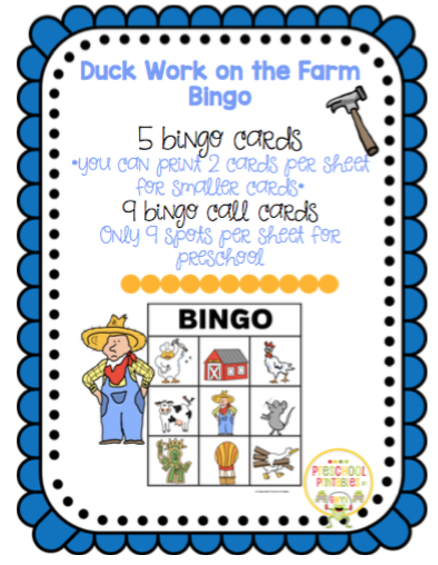 Bingo Ducks on a Farm ~ Preschool Printables