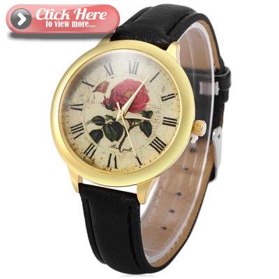 Women's Watches: Retro Rose Dial Female Quartz Watch Leather Band ...