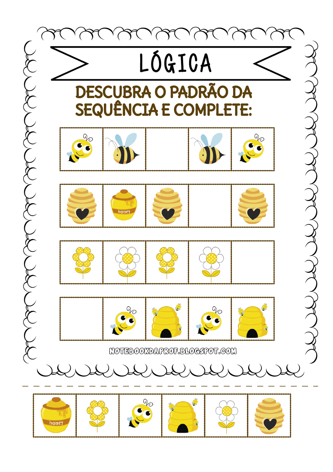 Fichas de Atividades de Lógica e Percepção Abelhinhas