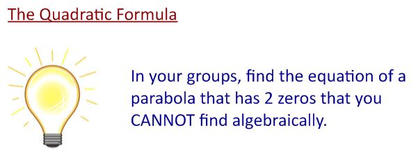 M^3 (Making Math Meaningful): MPM2D - Day 62: The Quadratic Formula