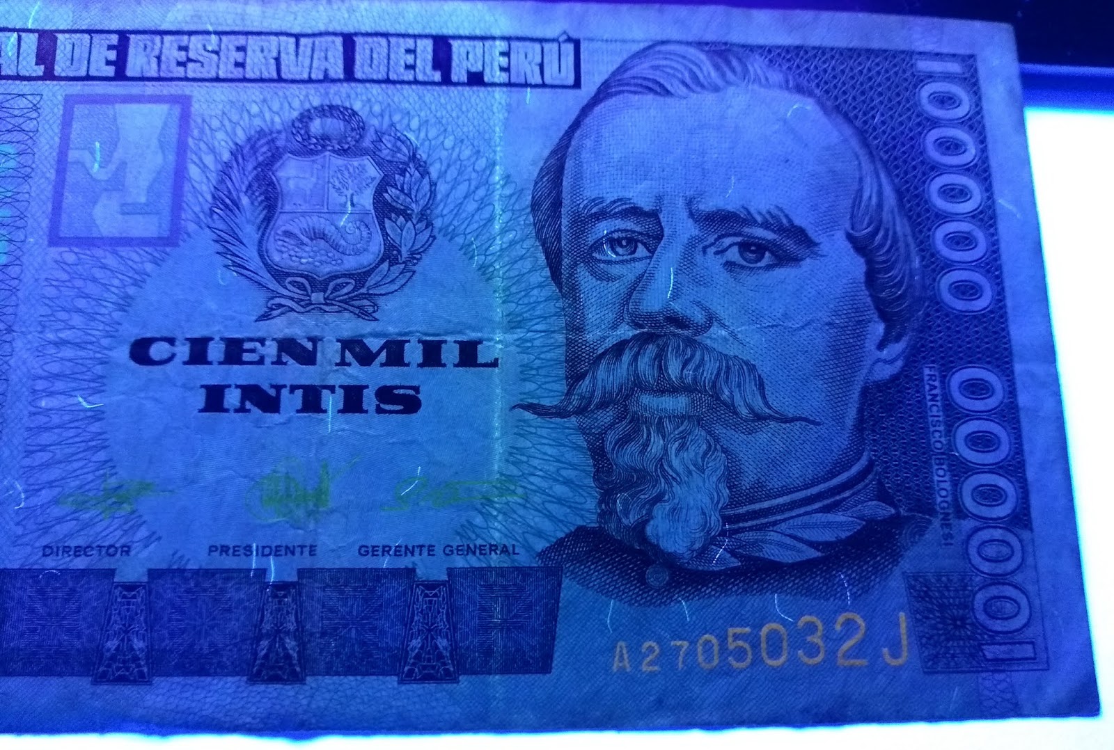 Coleccion de billetes y monedas (numismatica): 100000 intis Perú 1989 / ...