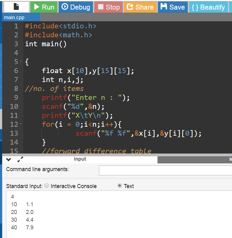 alex9ufo 聰明人求知心切: Newton's Forward and Backward Interpolation Using c/c++