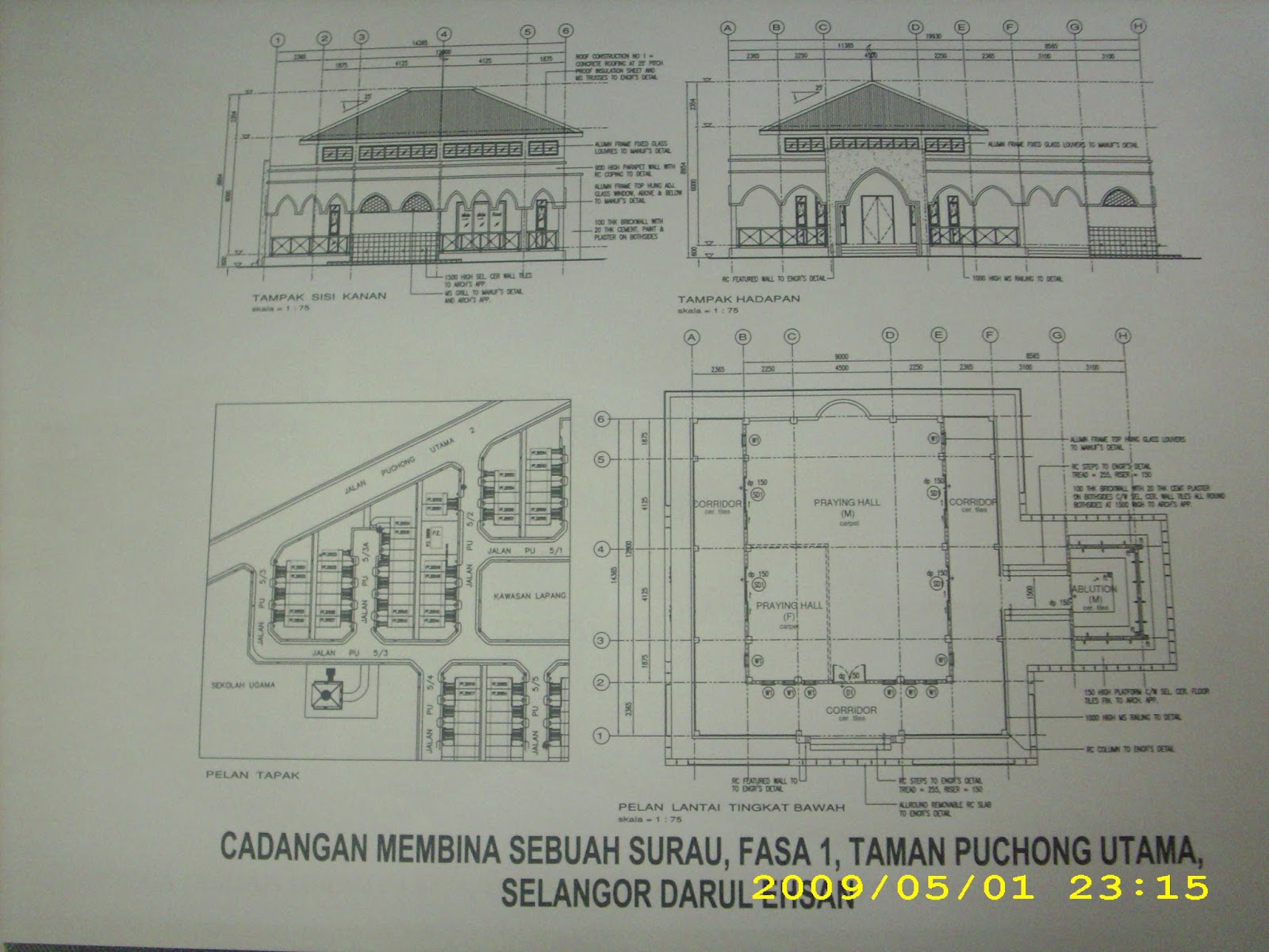 SURAU AL-MAWADDAH PU 5, TAMAN PUCHONG UTAMA: PELAN ASAL SURAU