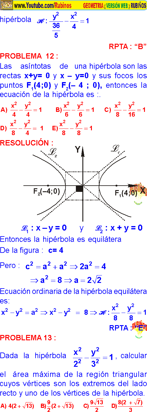 HIPÉRBOLA PROBLEMAS RESUELTOS EN PDF