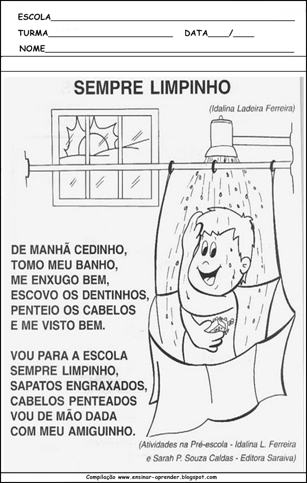 Atividades Higiene Corporal - Cuidados com o Corpo - Desenhos Para Colorir