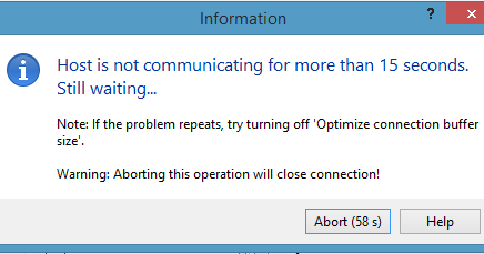 Davis Apps DBA: Optimize connection buffer size issue in Winscp