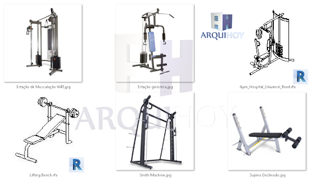 Familia equipo de gimnasio / Family gym equipment (RFA) | ArquiHoy-Revit