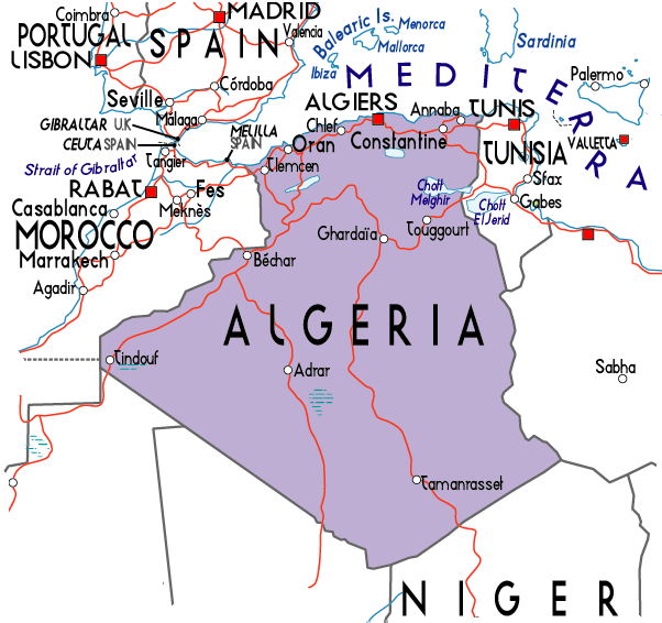 Map of Algeria Country Area | Map of Africa Country Regional Political