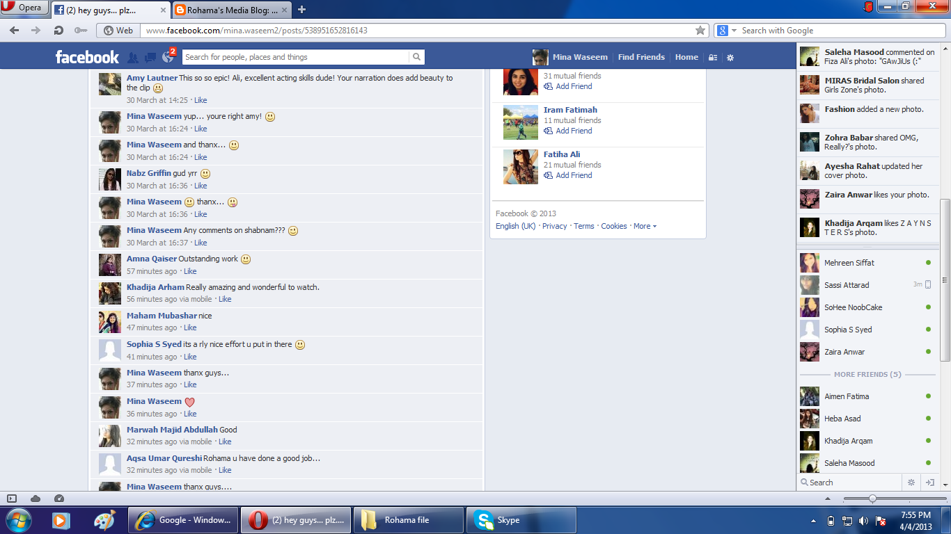 Rohama's Media Blog: Facebook Screen Shots