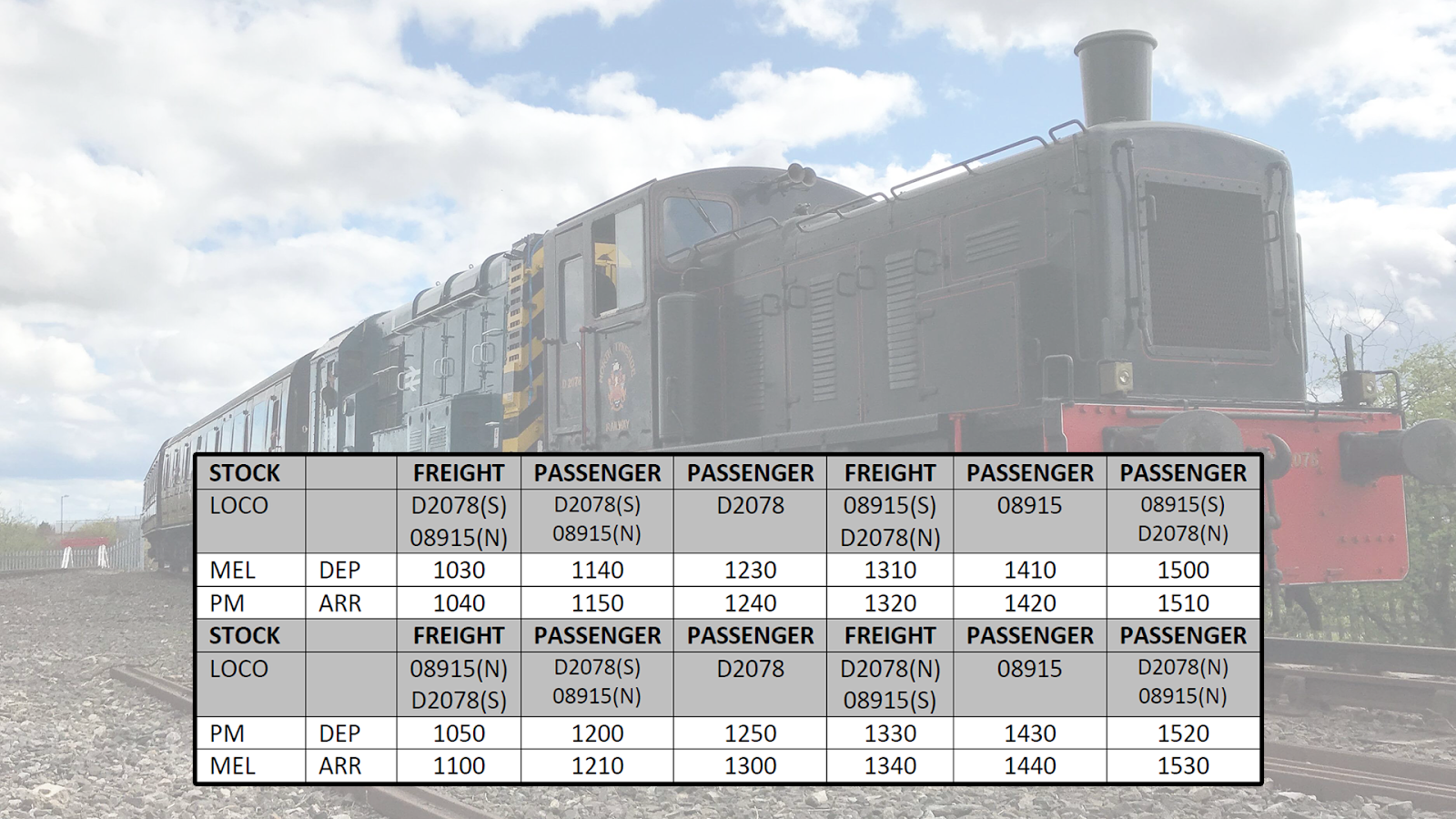North Tyneside Steam Railway: Diesel Day Timetable