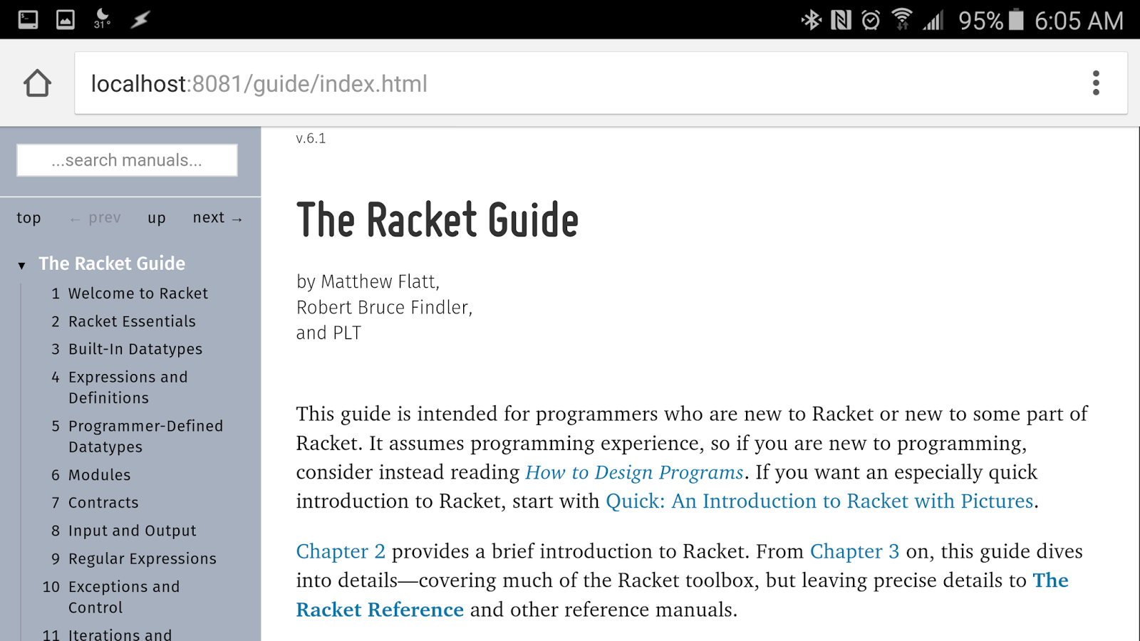 Ben's Journal: Reading Racket Documentation on Android, No Internet Needed