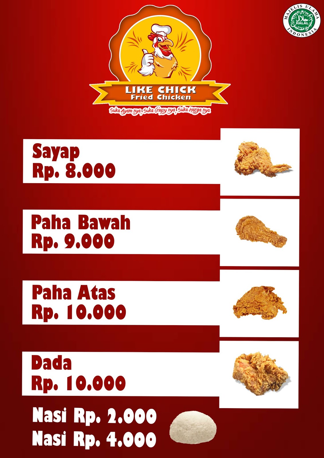 Booth, Logo, Banner, Poster dan Brosur Perusahaan Makanan Like Chick ...