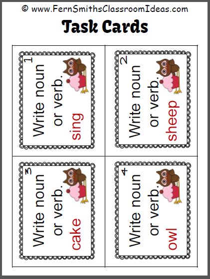 Fern Smith's FREE Sixteen Noun or Verb Task Cards and a Math Center ...