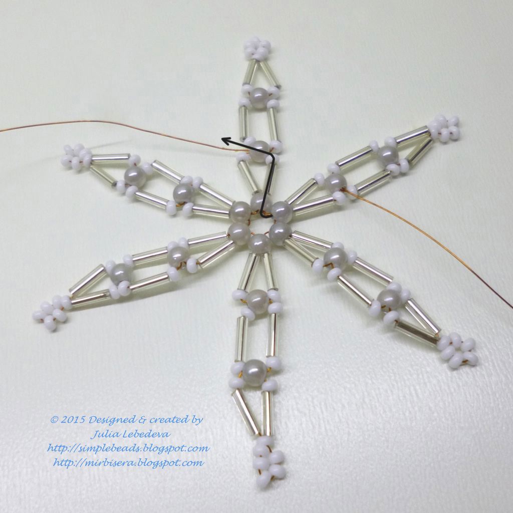 Beading for the very beginners: Snowflake of bugle beads, seed beads ...