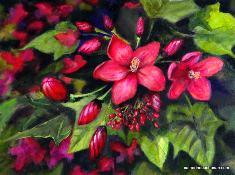 Latitude Options: 90 paintings in 90 days, Day 22, Magenta Flowers