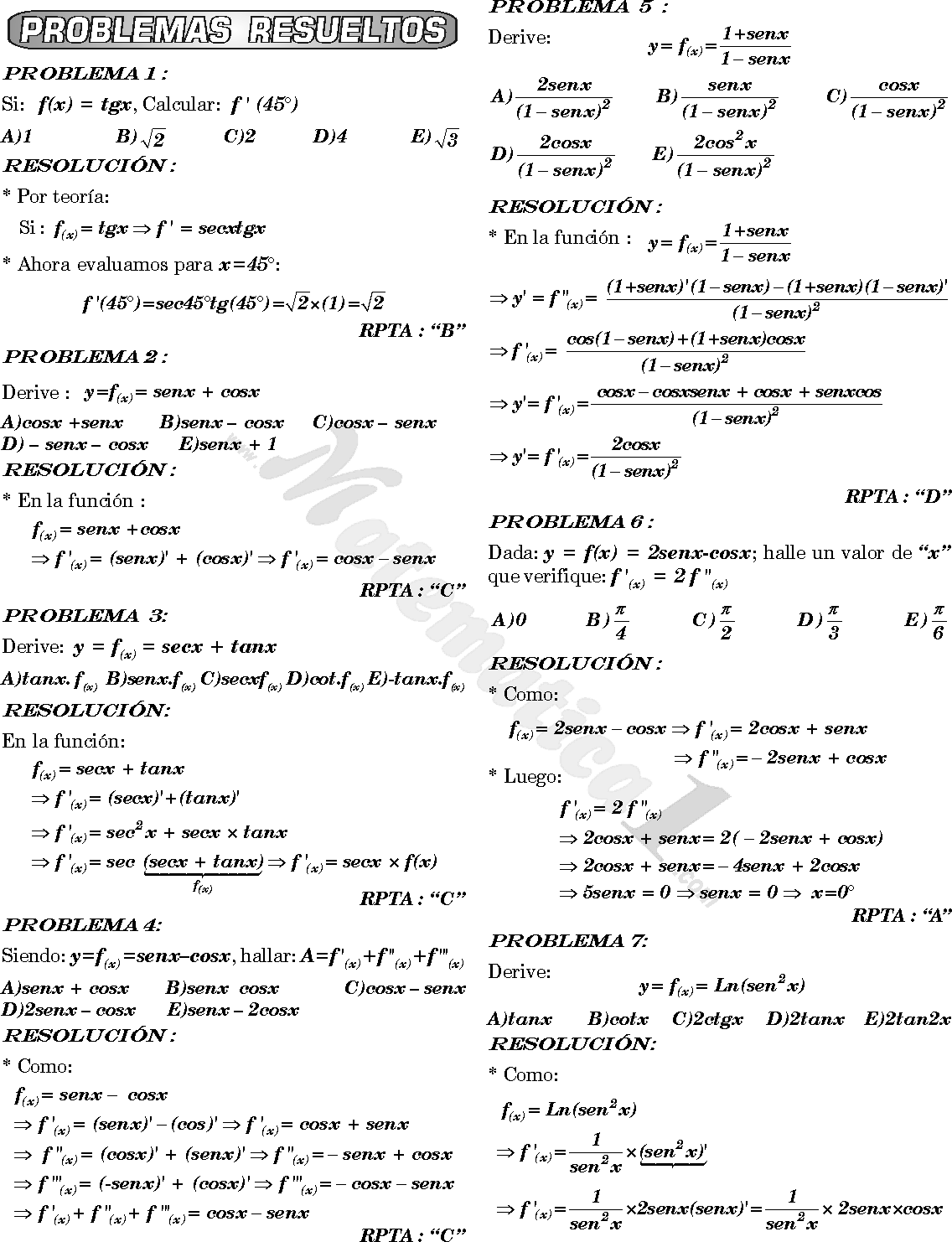 DERIVADAS TRIGONOMETRICAS EJERCICIOS RESUELTOS PDF