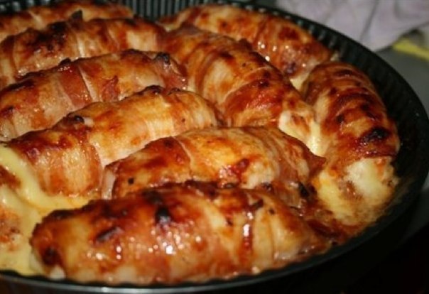 Chicken rolls with cheese wrapped in bacon ~ Yummy Russian Treats