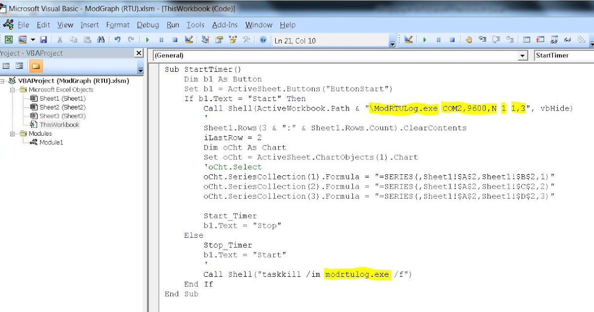 Realtime Modbus Excel Graph - Modbus RTU