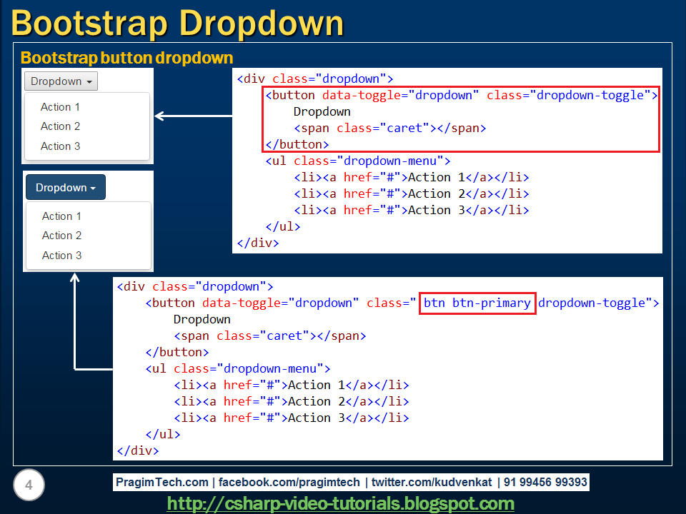 Sql server, .net and c# video tutorial: Bootstrap dropdown