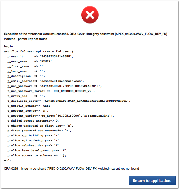 Annals of Oracle's Improbable Errors: ORA-02291 while attempting to install a workspace from an ...