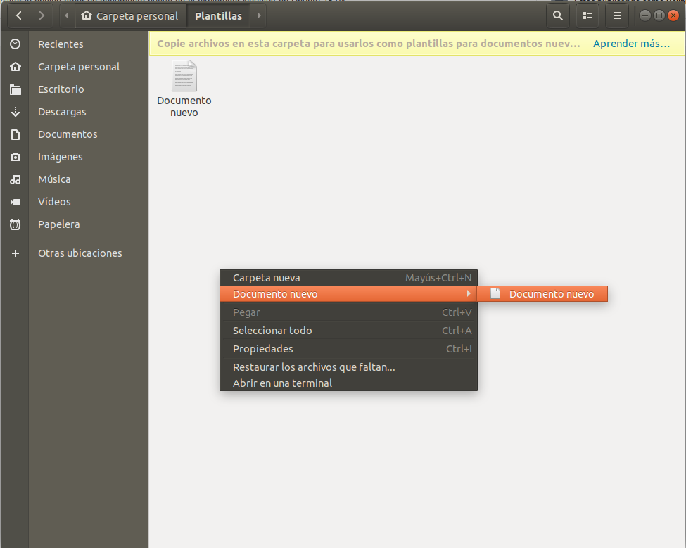 Ubuntu Linux: Como habilitar la opción crear un documento nuevo en el explorador Nautilus en ...