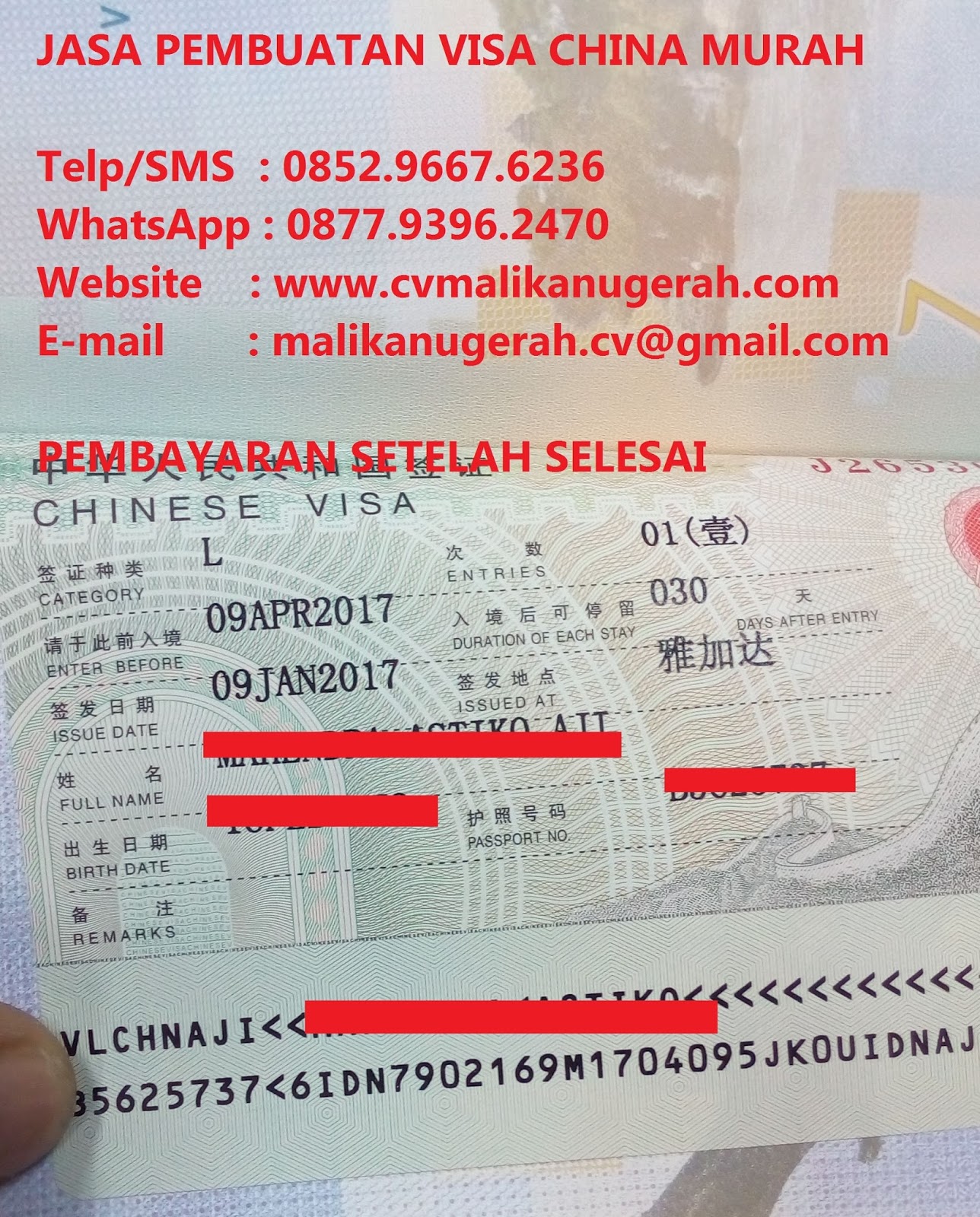 MELAYANI PENGURUSAN VISA CHINA / TIONGKOK UNTUK WILAYAH JAKARTA DAN ...