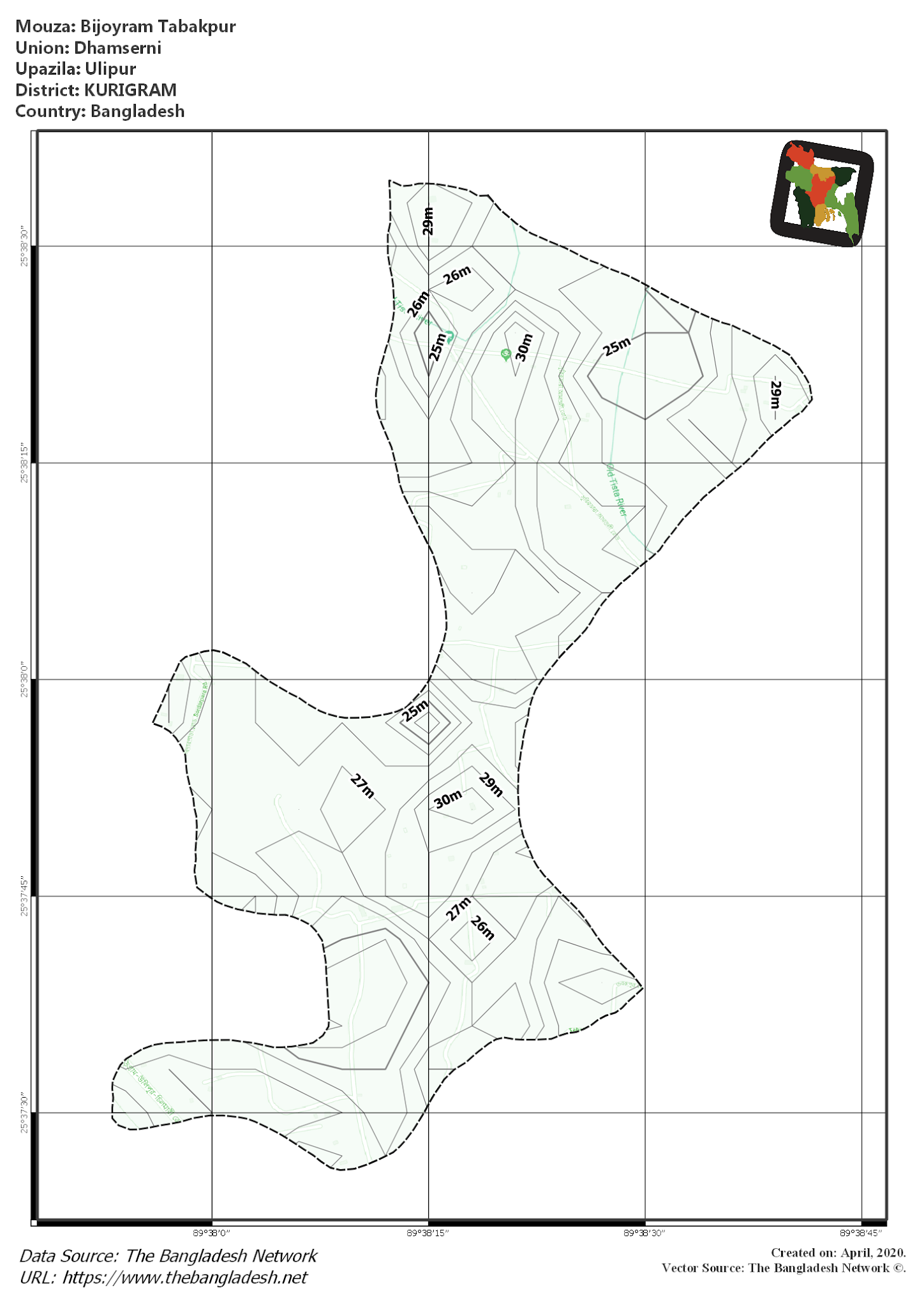 Map of Bijoyram Tabakpur Mouza, Ulipur, Kurigram