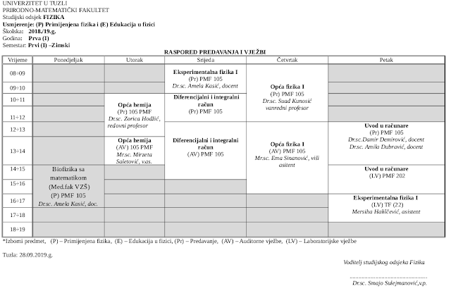 Raspored predavanja i vježbi - zimski semestar 2018/19 | Odsjek za ...