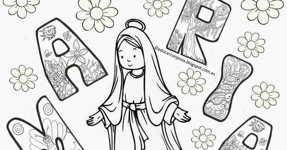 Ave Maria Hail Mary Prayer Sketch Coloring Page