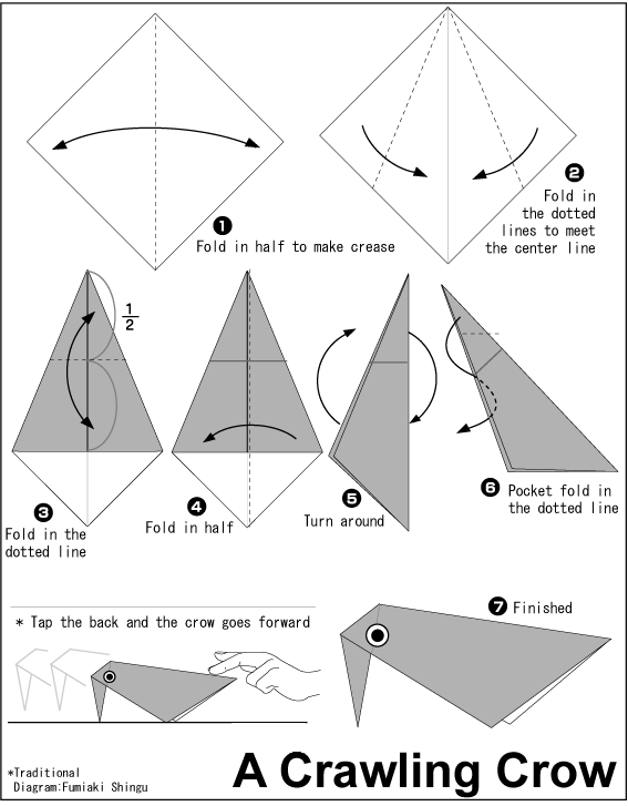 Crawling Crow - Easy Origami instructions For Kids