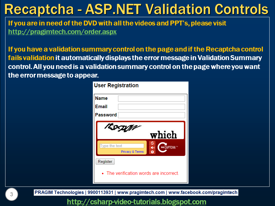 Sql Server Net And C Video Tutorial Using Aspnet Validation Controls With Recaptcha