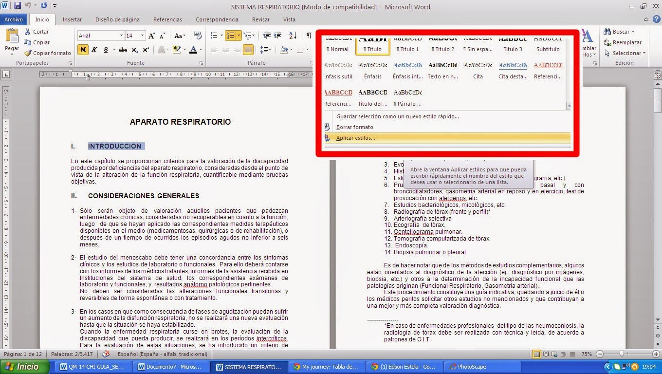 Relacionemonos con nuestros cursos: TABLA DE CONTENIDO EN WORD
