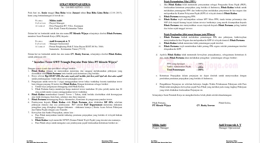 Contoh Surat Perintah Kerja Atau Contoh SPK Terbaru - miraclewijaya.com