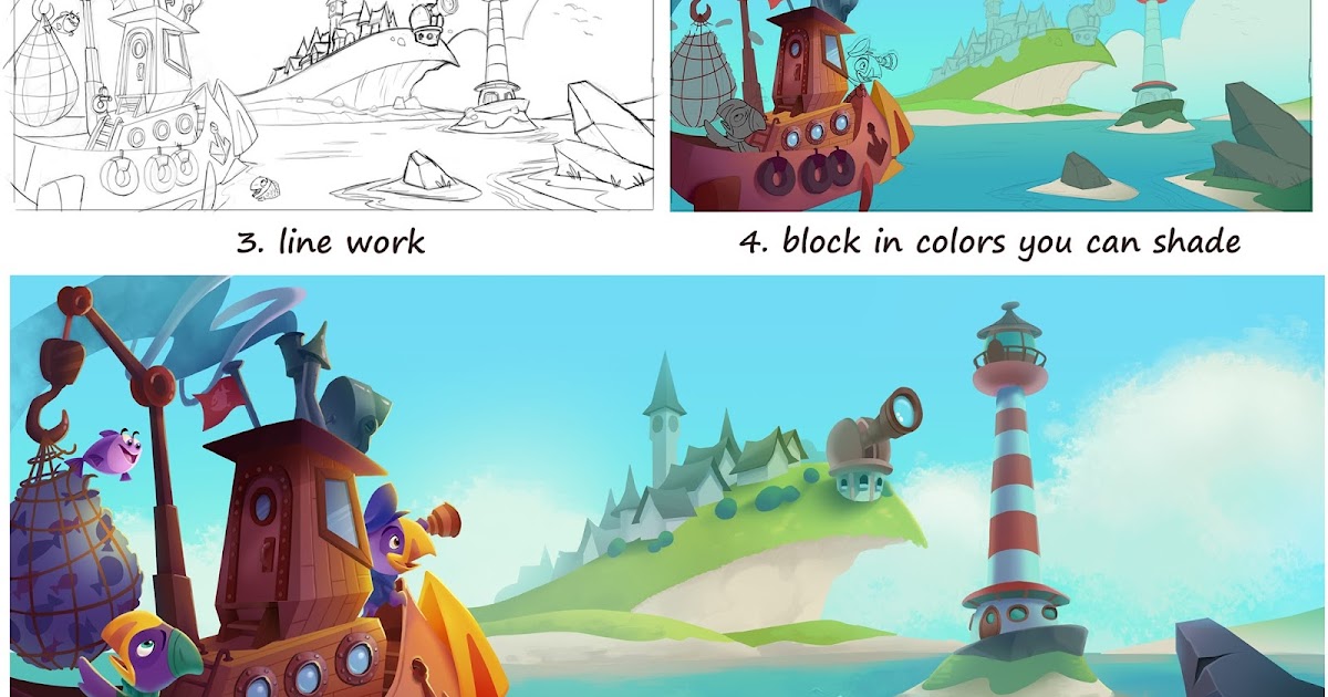 Learning drawing principles: island tutorial
