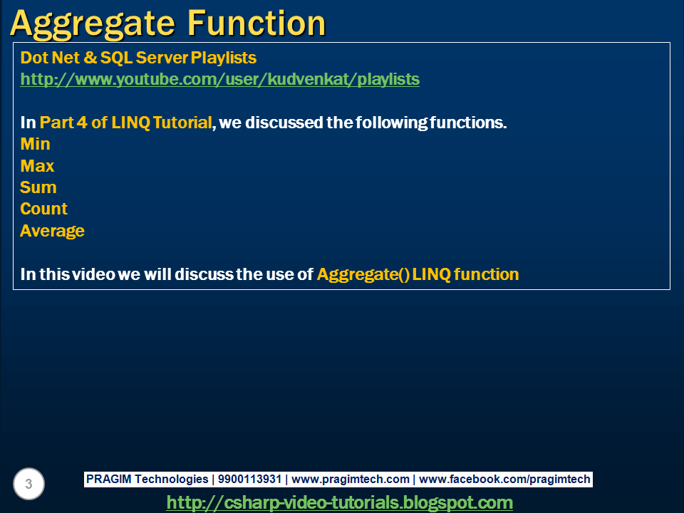 Sql Server Net And C Video Tutorial Part 5 Aggregate Function In Linq 3699
