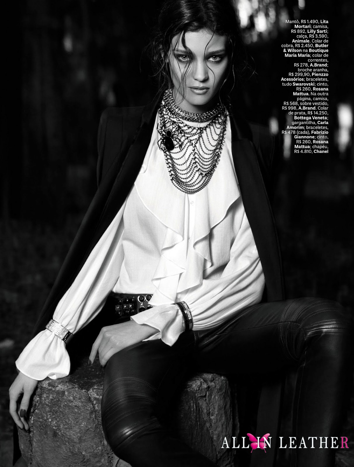 All in leather: Fashion model Diana Moldovan in leather pants of ...