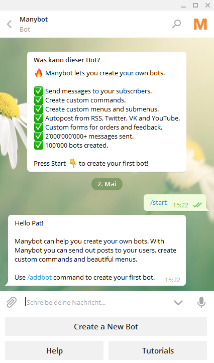 Telegram Bots (DE): Mit @Manybot einen eigenen Bot erstellen