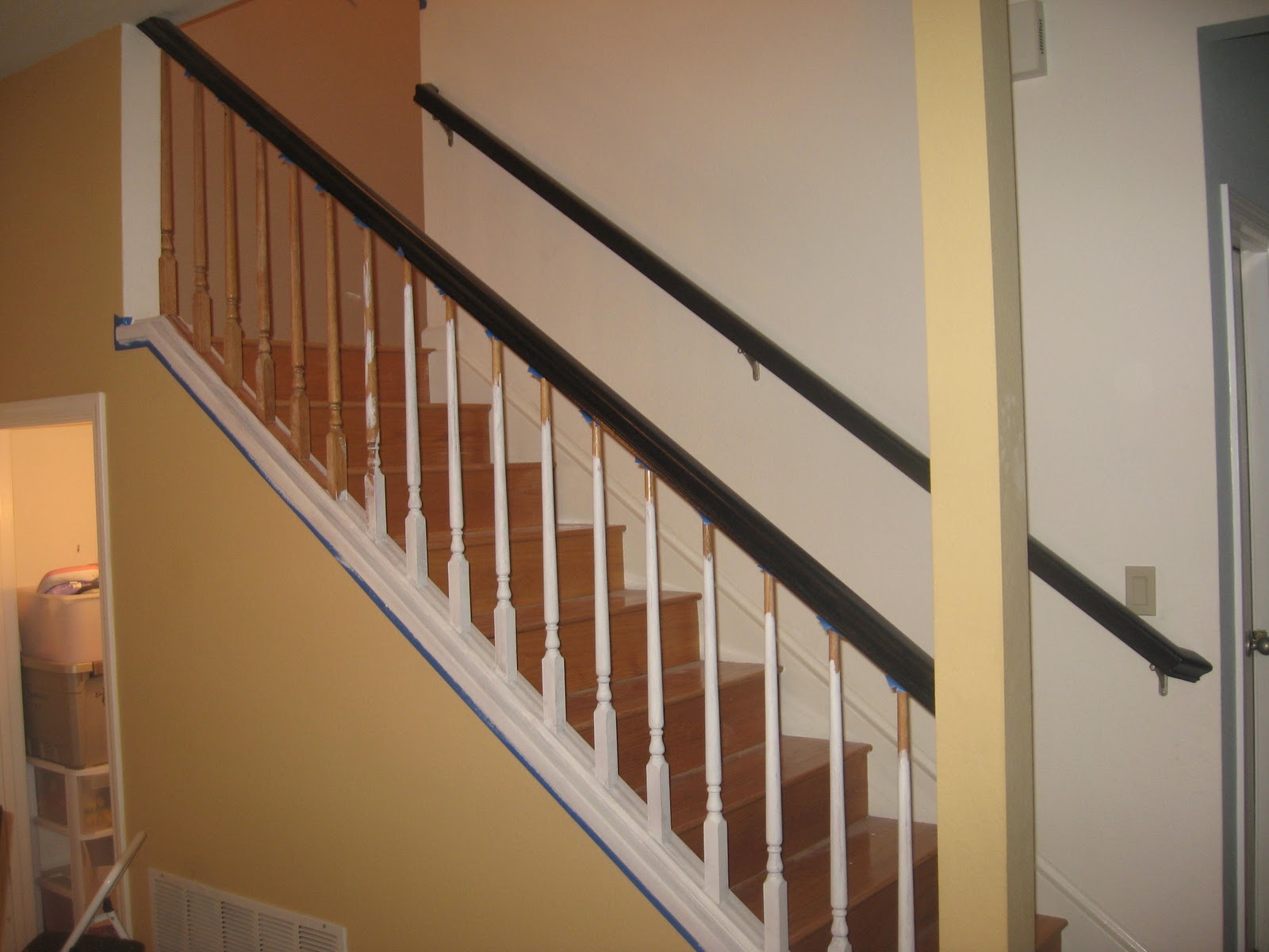 Painters tape along woodwork